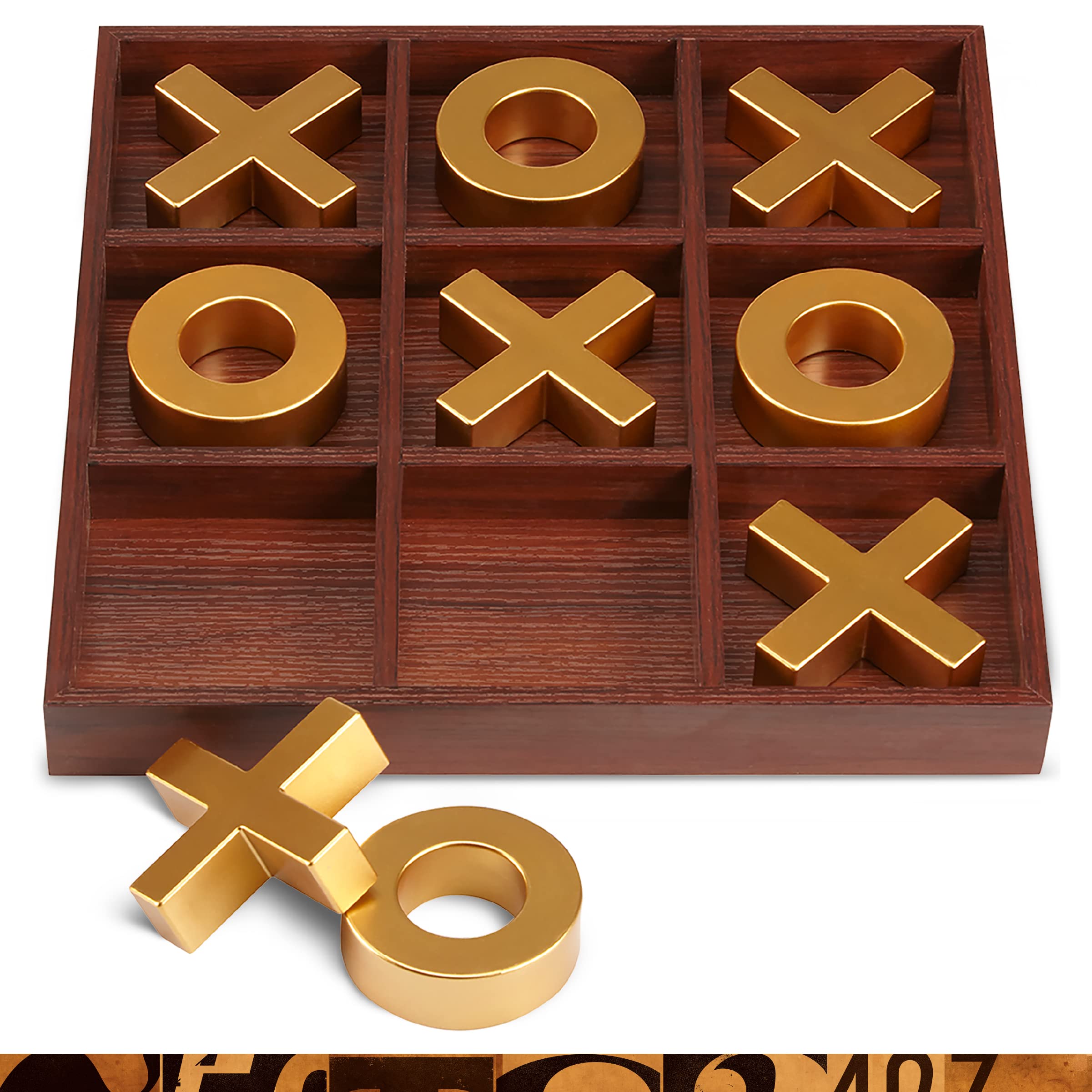 Refinery Premium Solid Wood Tic-Tac-Toe Board Game, Giant Gold 14β Coffee Table Home Decor, Classic Indoor/Outdoor Party Game for Children & Adults