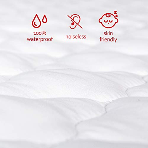 Waterproof Pack N Play Mattress Pad Protector, Cotton Fabric Absorbent and Soft Pack and Play Sheets, Fits Graco Play Yards, Baby Portable Mini Cribs and Foldable Mini Crib Mattress Sheets Cover