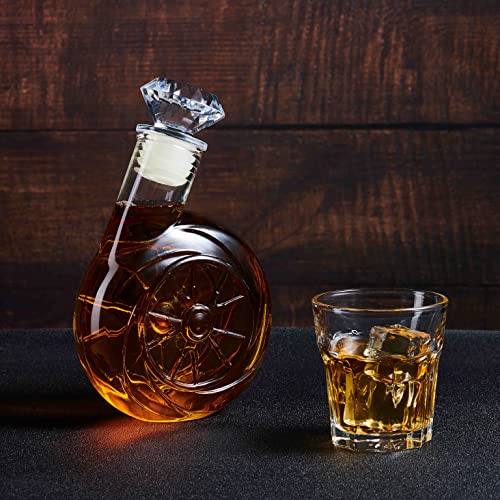 NIASKI Glass Whiskey Decanter,Lead-Free Crystal Decanter&Glass for Scotch Bourbon Vodka, for Wedding Party Bar,500ml