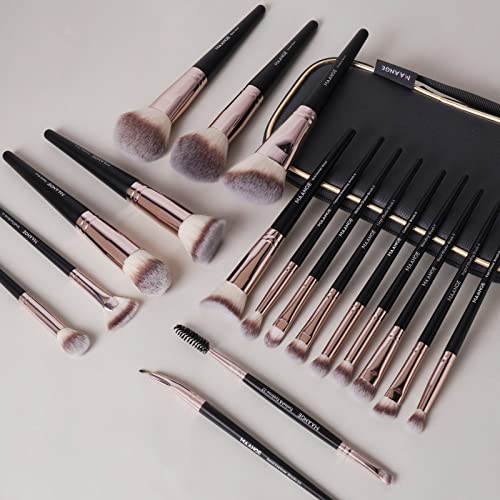 Makeup Brushes with Case, MAANGE 18 Pcs Professional Makeup Brush Set Premium Synthetic Face Kabuki Brush Kit Foundation Blush Powder Eyeshadow Brushes Set Christmas Gift(Coffee)