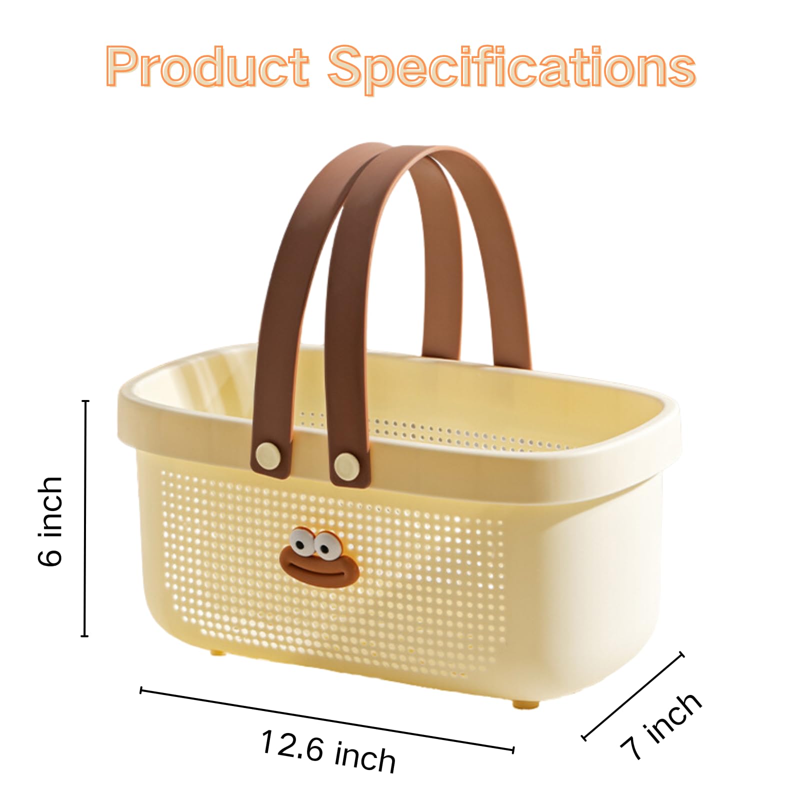 FlamingWind Large Shower Caddy Basket, Portable Plastic Storage Basket with Soft Silicone Handles for Soap and Shampoo, Shower Storage Organizer Tote for Bathroom, College Dorm (Cream)