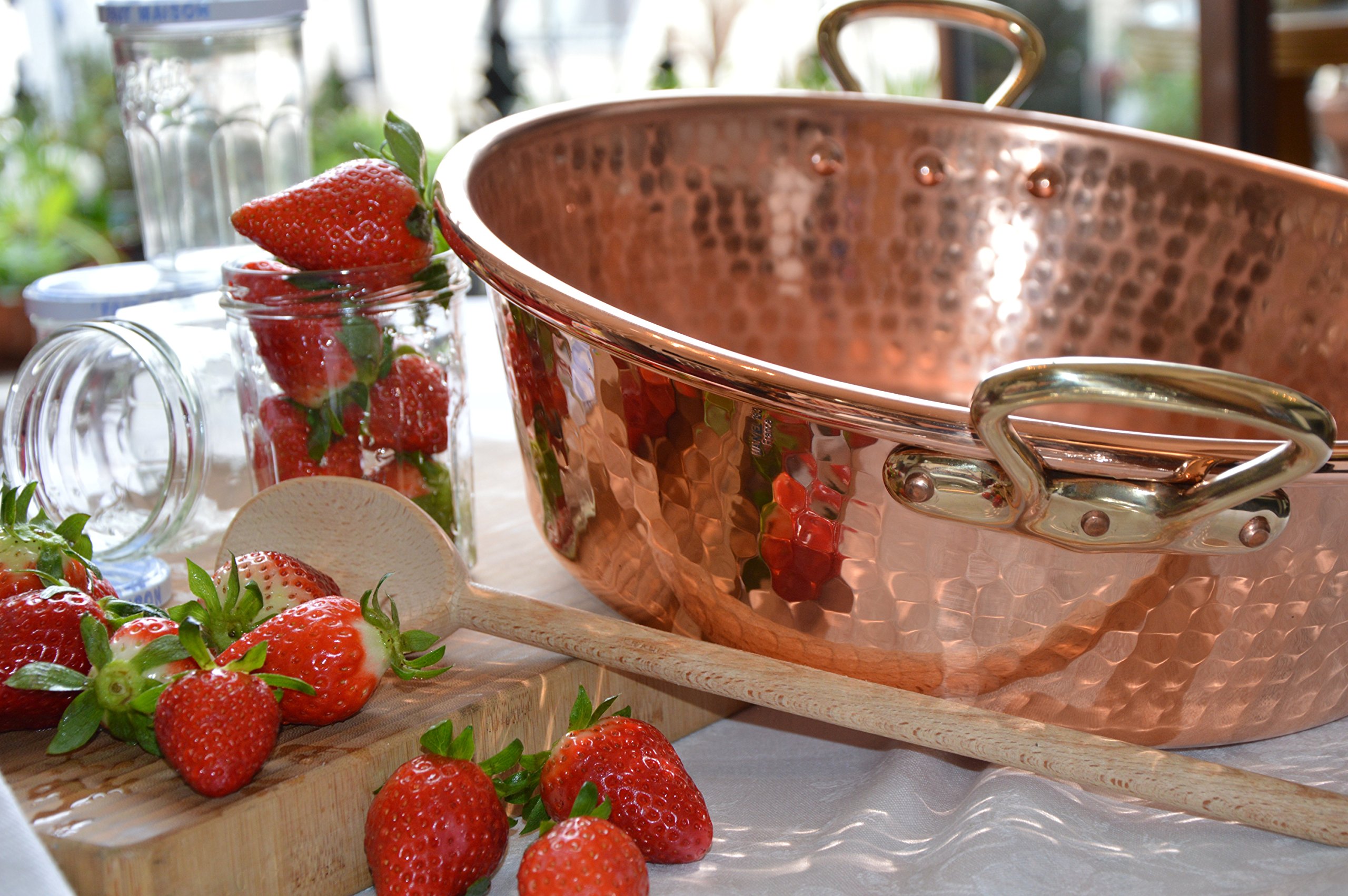 Mauviel M'Passion 1.2mm Hammered Copper Jam Pan With Brass Handles, 9.4-qt, Made In France