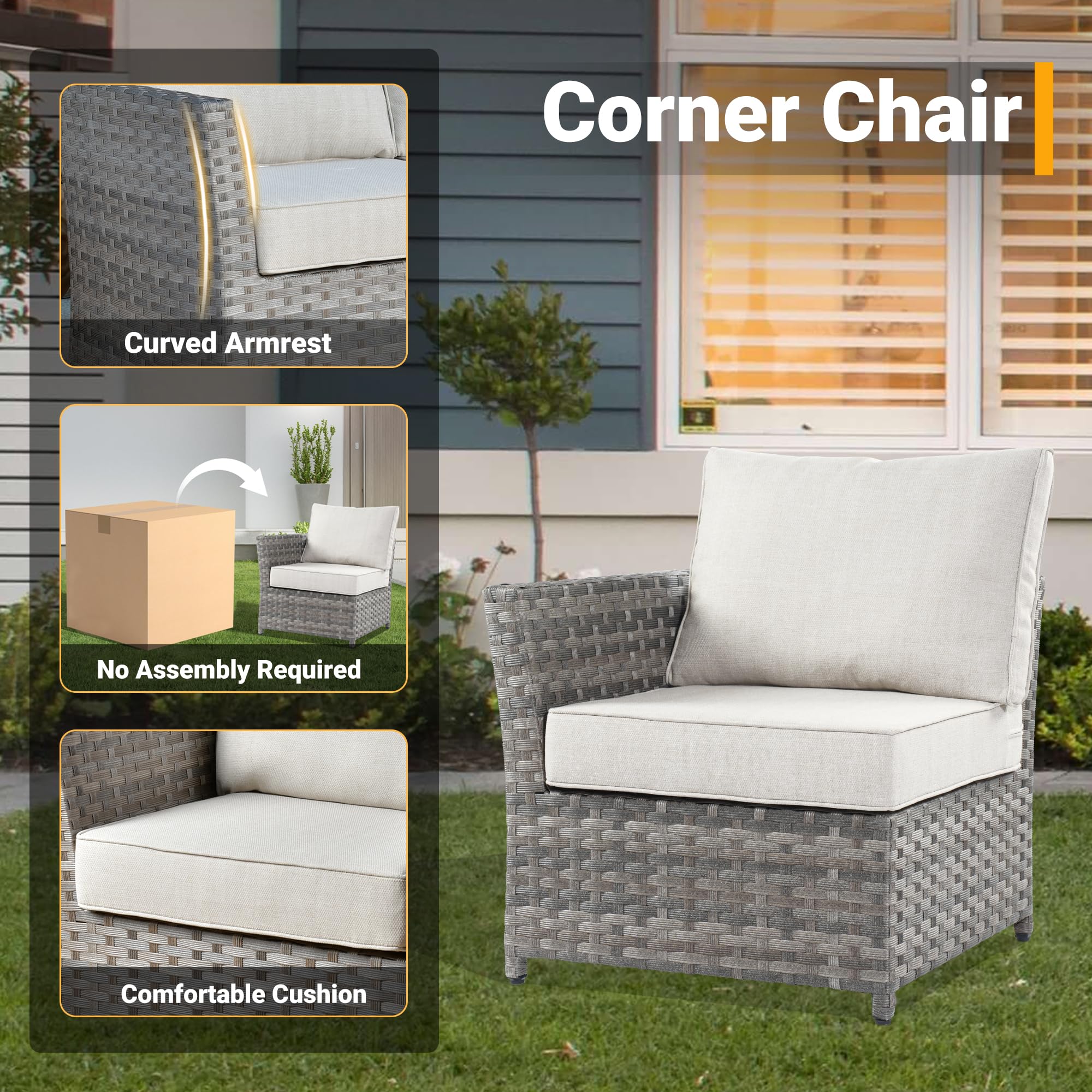 CAODOC 10 Pieces Patio Furniture Conversation Sofa Set with 42" Fire Pit Table Rocking Chair,Outdoor Sectional Gray Rattan Wicker Sofa Set