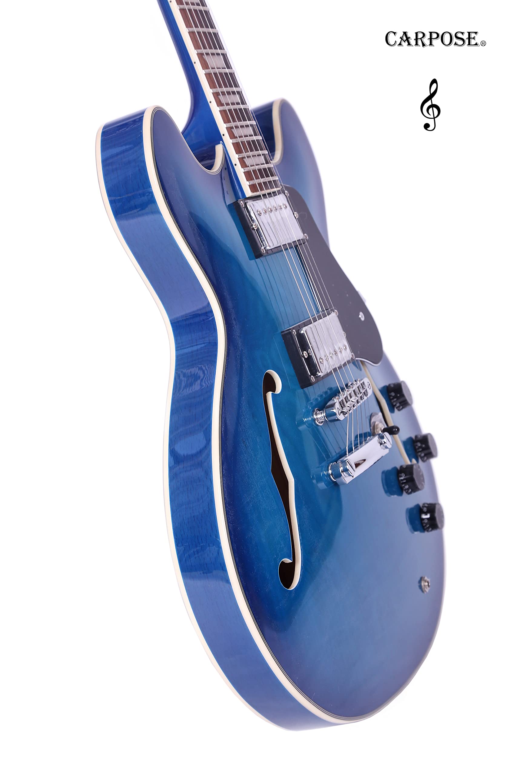 CARPOSE Semi-Hollow Body Electric Guitar,6-Strings Righthand,Maple Body and Neck with Rosewood Fingerboard,Blue