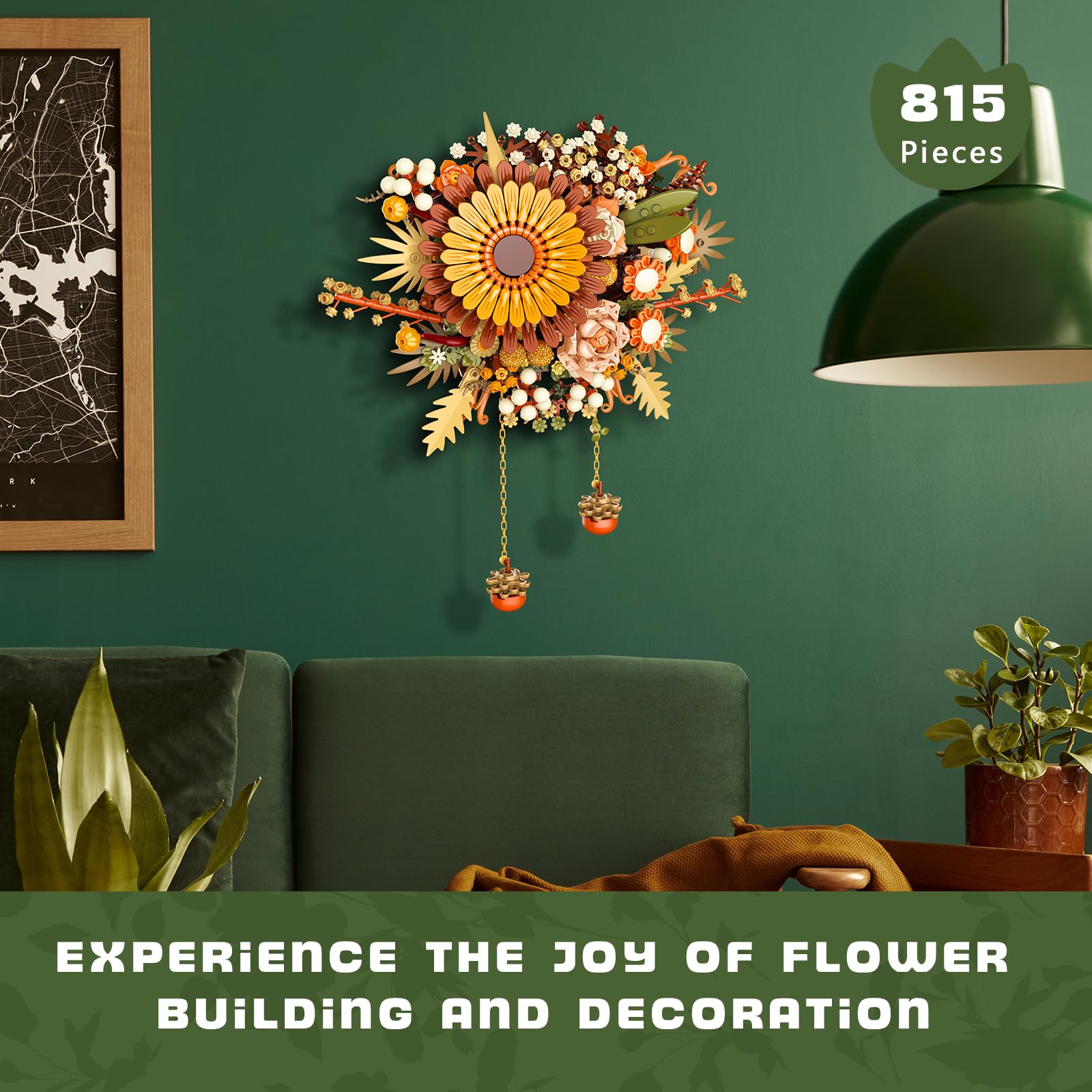BOOZUU Dried Flower Building Block Set - 815 PCS Botanical Collection Brick, Dried Flower Centerpiece Building Toy,Wall Hanging Artificial Flowers Gift for Adults Kids