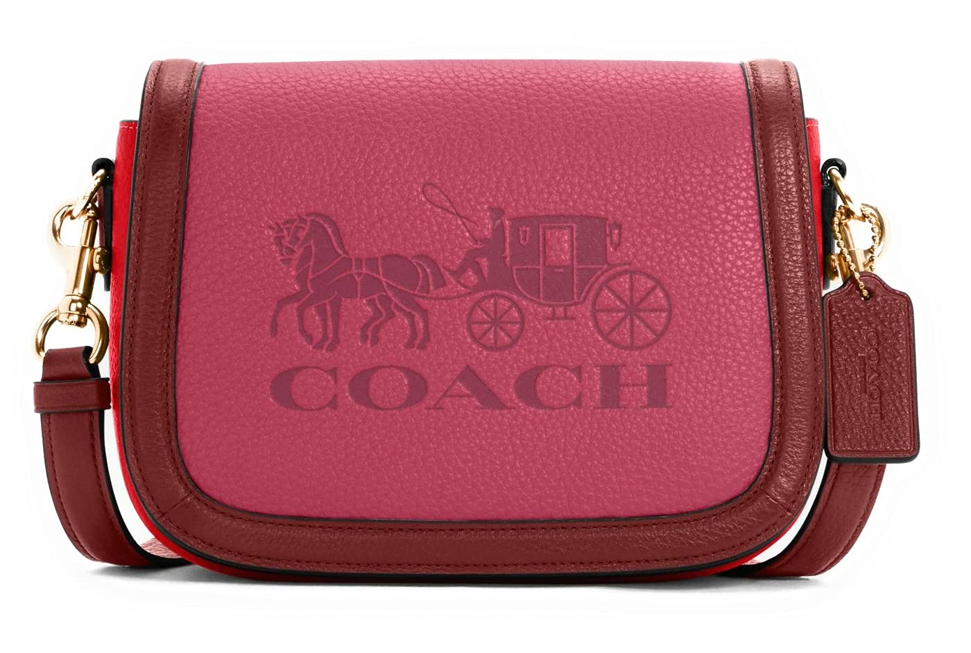 Coach Crossbody Bag Saddle Leather Cross Body (Bright Violet Multi)