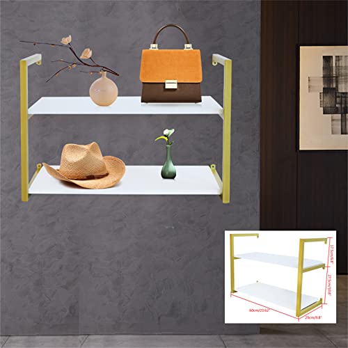 Gdrasuya10 Floating Shelves Wall Mounted, Modern Wood Storage Shelf, with Golden Metal Brackets Decor Wall Shelving for Bedroom, Bathroom, Bathroom, Kitchen, Living Room (2 Tier, 24β)