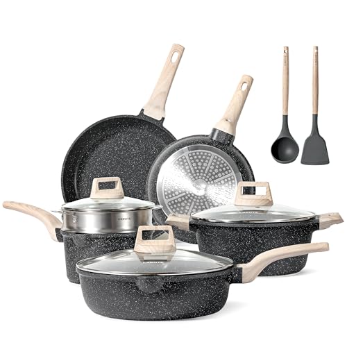 CAROTE Kitchen Cookware Sets, Nonstick Pots and Pans Set 11 Pcs Nonstick Pot, Cookware, Frying Pans (Granite, induction cookware)