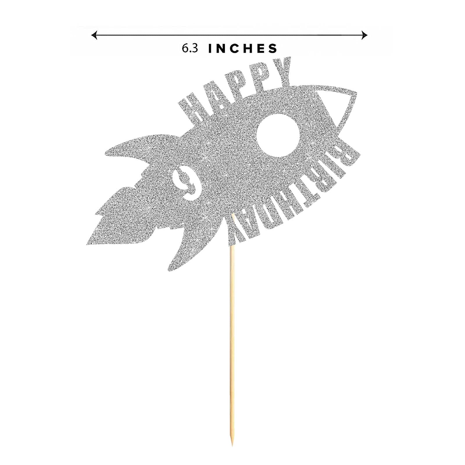 Silver Rocket 9th Birthday Cake Topper, Glitter Boy Girl Space 9 Years Birthday Party Decoration