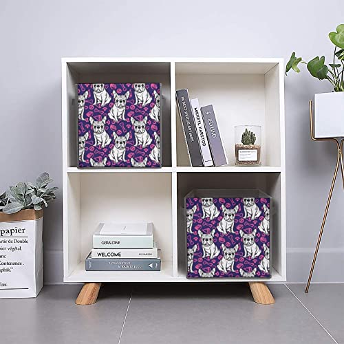 French Bulldog Storage Bin Foldable Cube Closet Organizer Square Baskets Box with Dual Handles