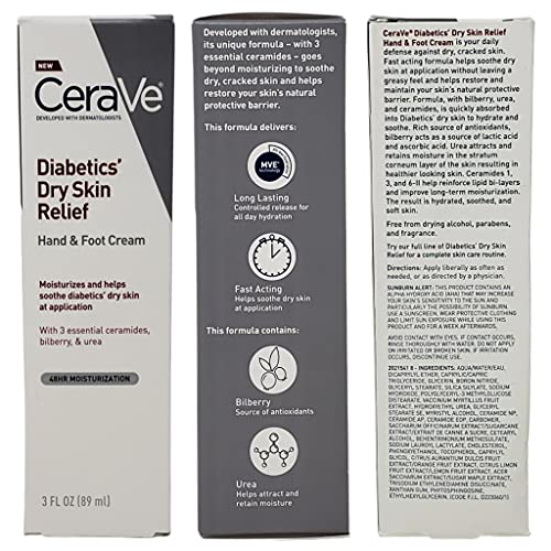 CeraVe Diabetics Dry Skin Relief Bundle - Moisturizing Cream (8 fl oz), Hand and Foot Cream (3 fl oz), and Cleansing Wash (10 fl oz) - Long Lasting Moisturization