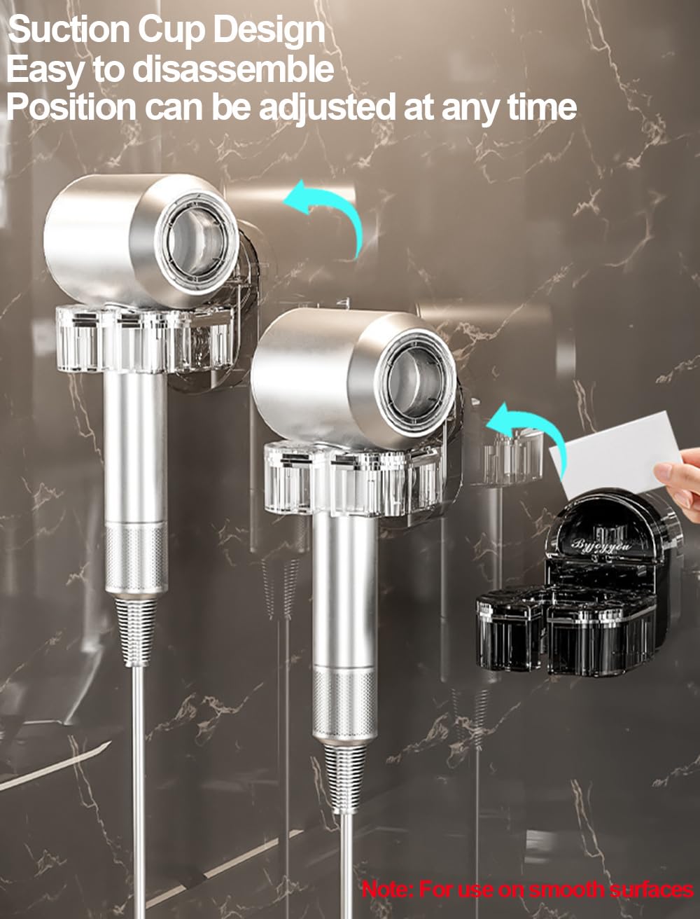 Hair Dryer Holder, New Suction Cup Rotating Hair Dryer Rack Universal Adhesive Hair Dryer Holder Stand Wall Mounted for Bathroom (Silver)