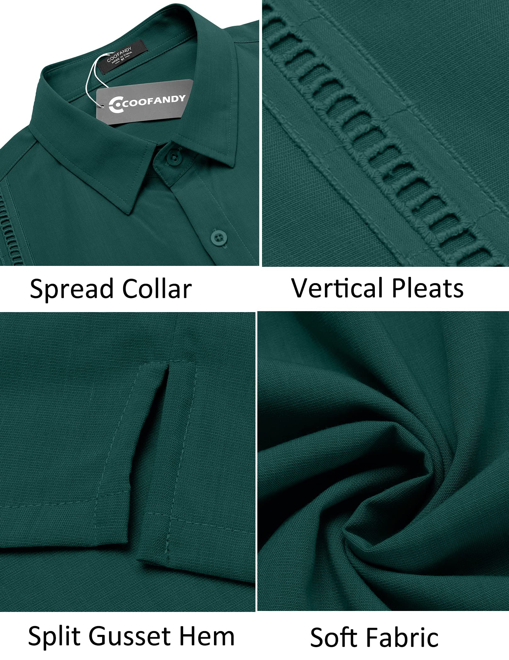 COOFANDY Men's Casual Button Down Shirts Short Sleeve Cotton Tops Regular Fit Summer Beach Dress Shirt~ Dark Green