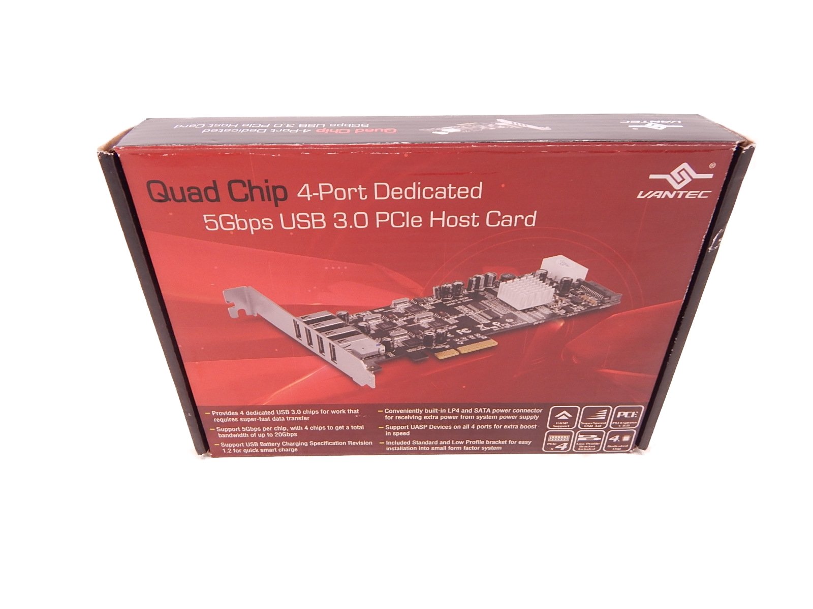 Vantec Quad Chip 4-Port Dedicated 5Gbps USB 3.0 PCIe Host Card (UGT-PCE430-4C)