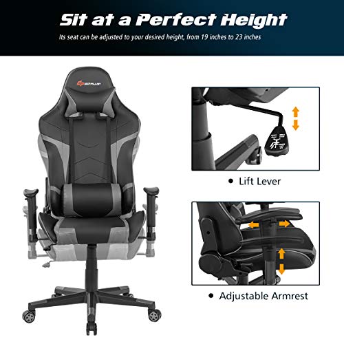 Goplus Gaming Desk & Chair Combo Set, Racing Style X Shaped E-Sport Gamer Desk & PVC Computer Chair w/Cup & Headphone Holder, Mouse Pad, Headrest & Massage Lumbar Support for Home Office (Grey)