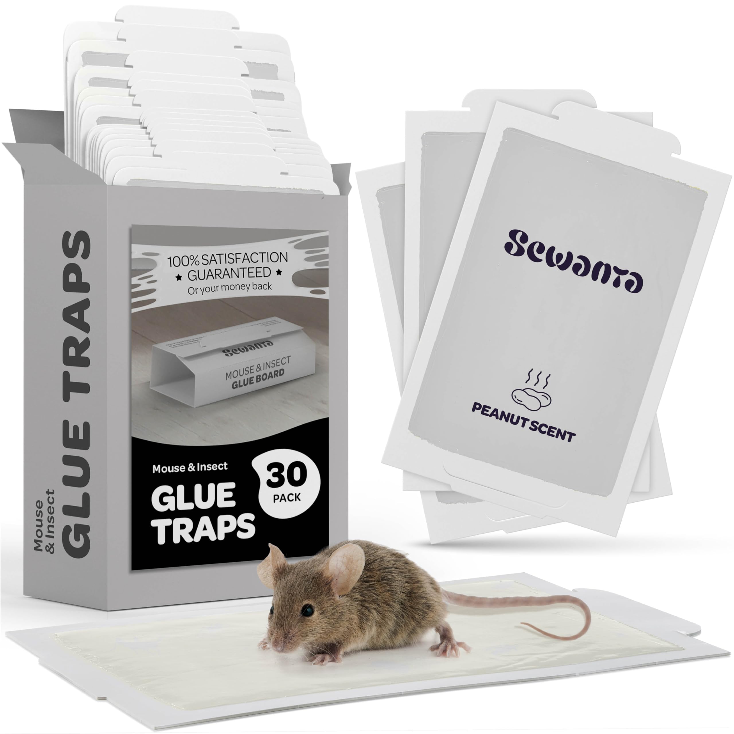 Glue Traps [30 Pack] Pre-Baited Mouse Traps - Ultra-Adhesive Glue Boards for Rodents/Mice, Rats/Snakes/Lizards/Insects - Safe Non-Toxic Sticky Mouse Traps Indoors for Home Office, Garage.