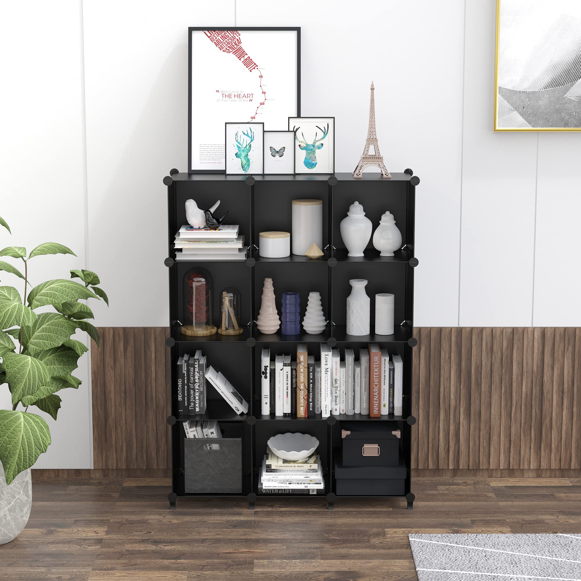 SIMPDIY 12 Storage Cube Organizer Bedroom Storage Shelves Closet Cube Bookcase with Zip Ties Bookshelf with Metal Hammer Modular Cubes Plastic Portable Organizer for Bedroom Kids Toy Home Storage