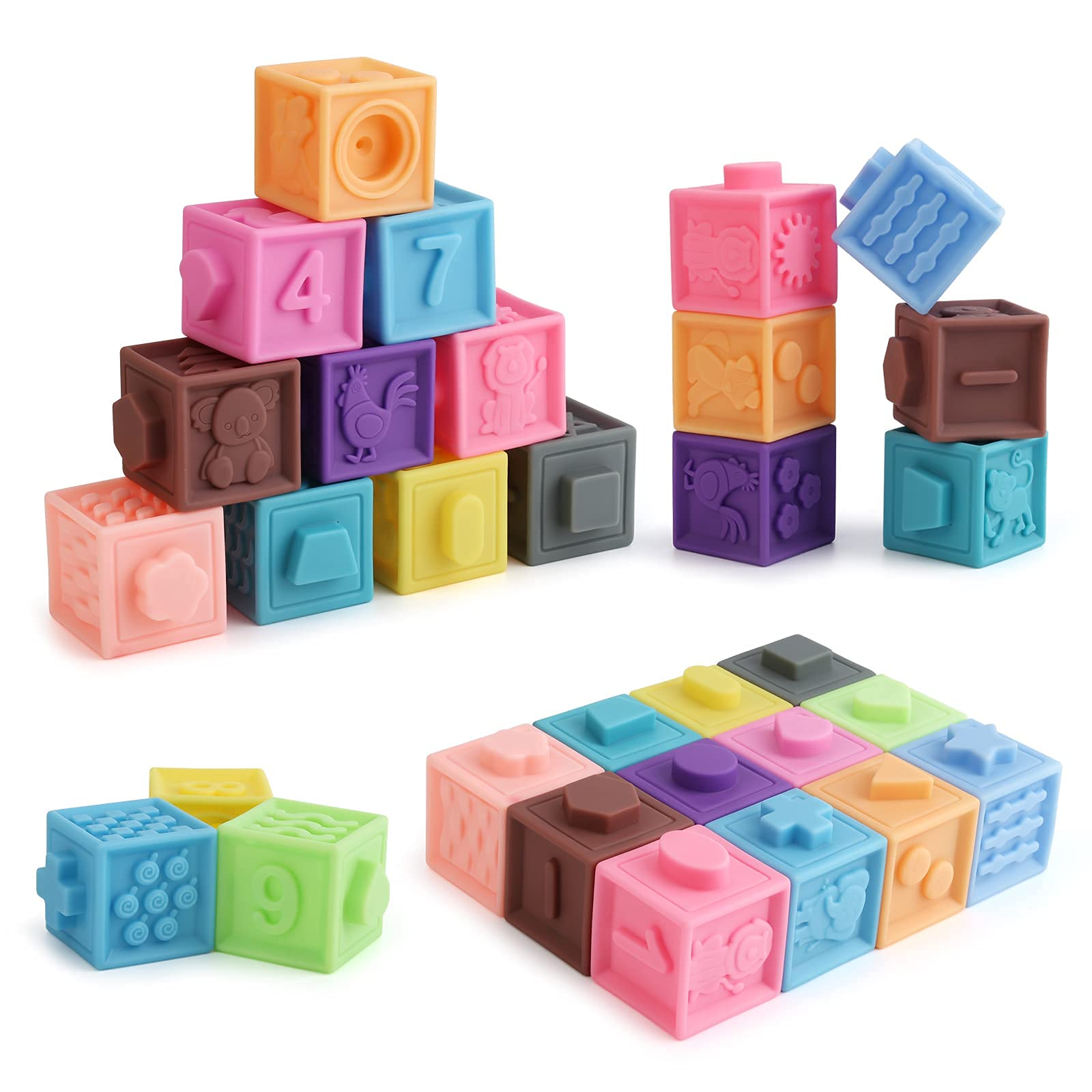 Yutin Baby Blocks, 16 PCS Soft Stacking Building Block Set for Toddlers Boys Girls, Squeeze Toy Gift for 6 to 12 Months Up Infants Age 1 Year Old