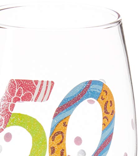 Designs by Lolita “50 is Just a Number” Hand-painted Artisan Wine Glass, 15 oz.