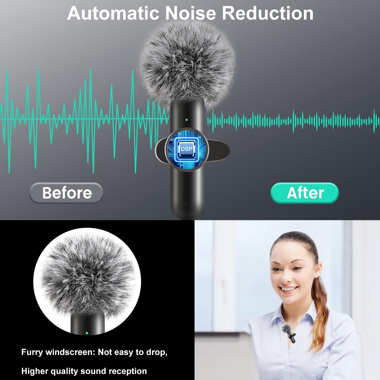 CZhiyang Wireless Lavalier Microphone for iPhone iPad Android (Beige)