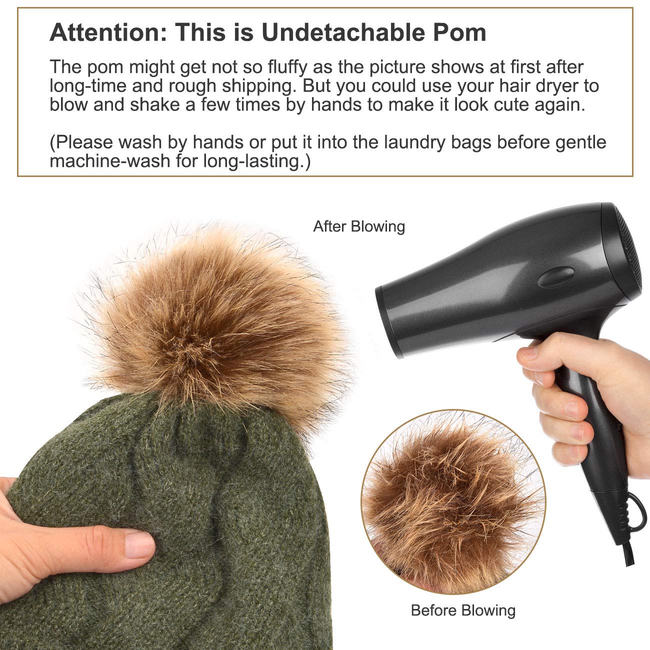 MAYLISACC Cable Knit Beanie-Hats and Mittens-Gloves-Set for Women Fleece Lined Winter Ski Caps with Fuax Fur Pom Pom, Green