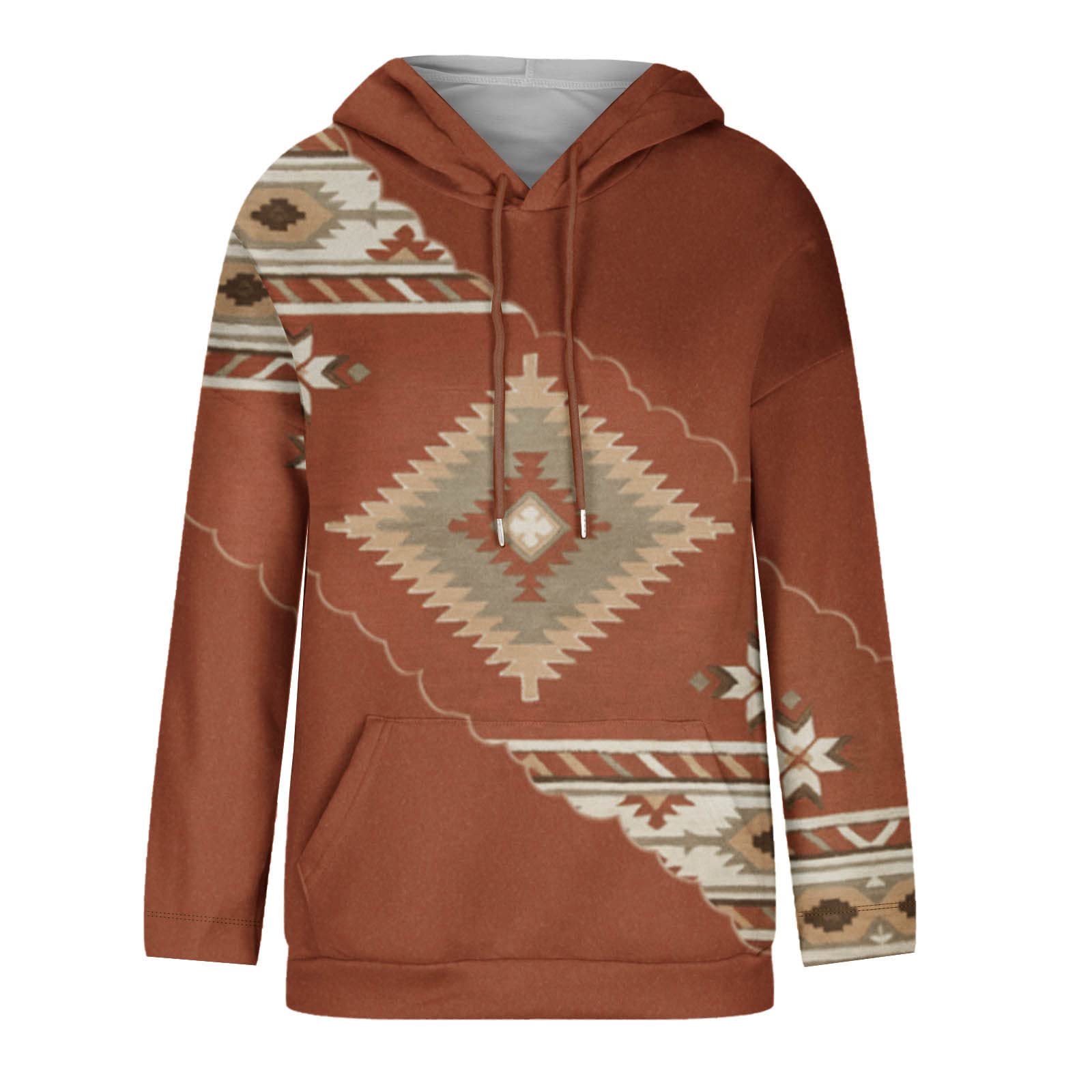Borniu Womens Western Aztec Hoodies Drawstring Sweatshirt Pullover Ethnic Vintage Graphic Shirts Tops Fall Outfits