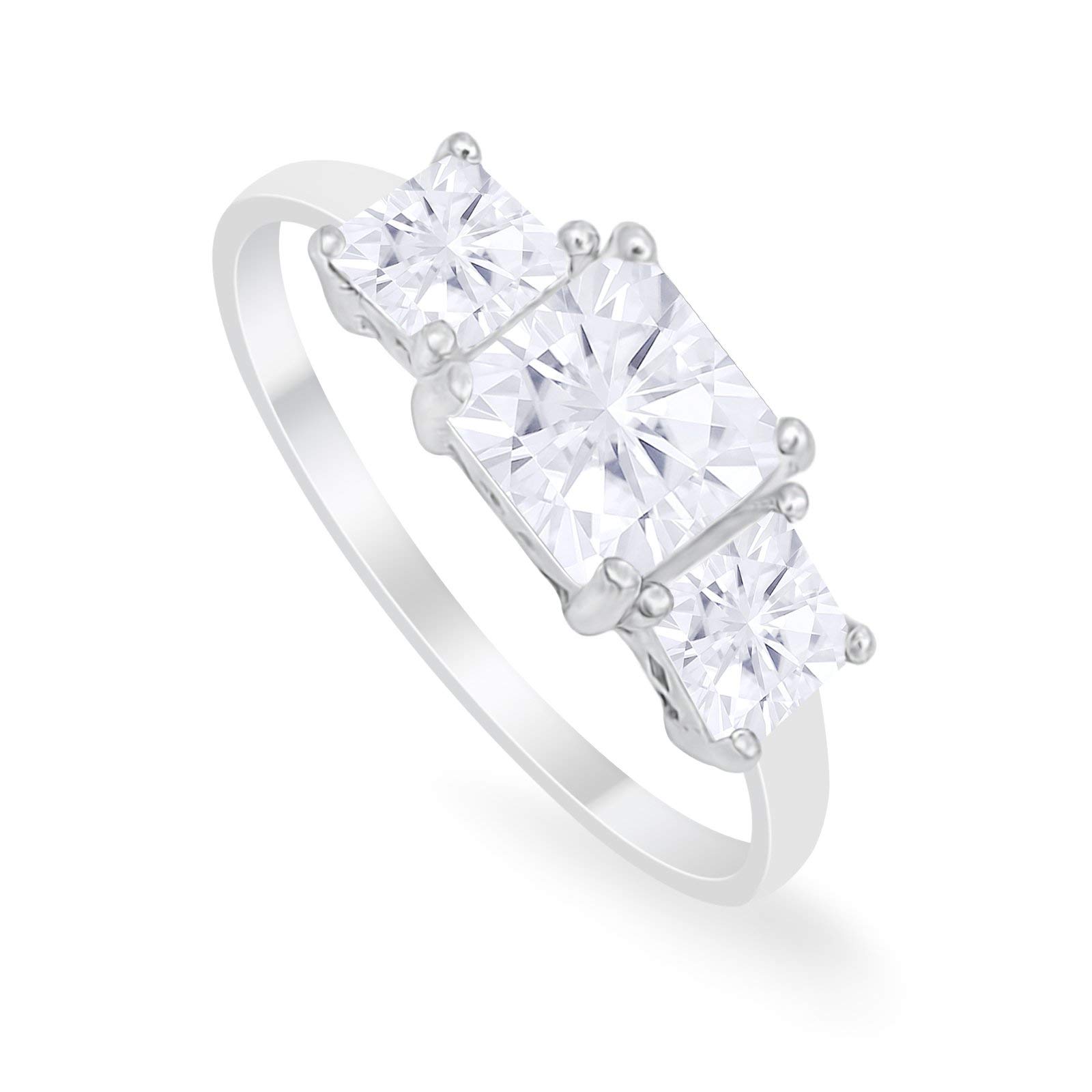 Blue Apple Co. Simulated Cubic Zirconia Size-9 3 Stone Wedding Engagement Ring Princess Cut Round CZ 925 Sterling Silver