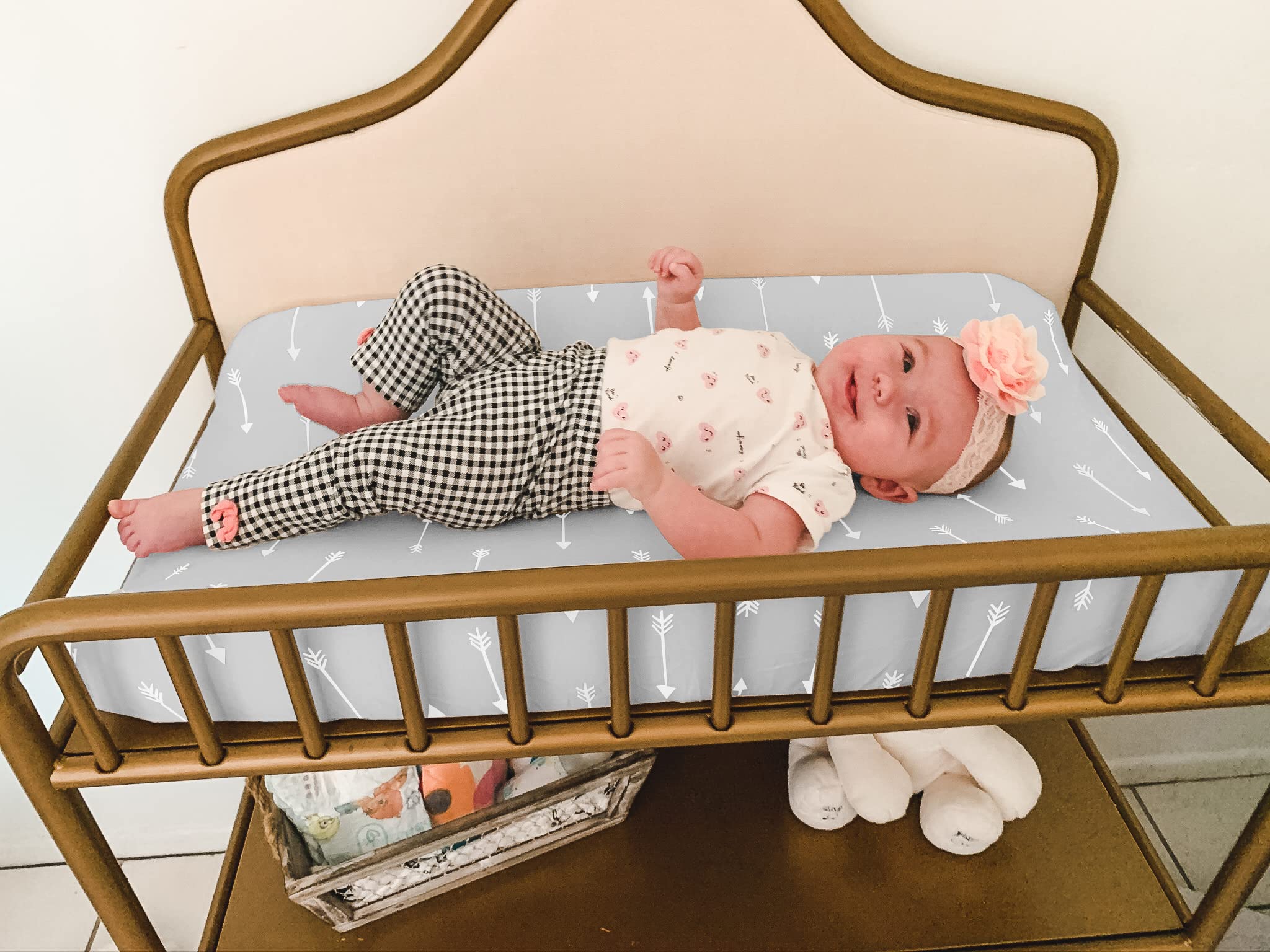 Changing Pad Cover β Premium Baby Changing Pad Covers 4 Pack β Boy or Girl Changing Pad Cover β Pure Jersey Machine Washable Grey & White Changing Table Cover β Diaper Changing Pad Cover Sheets