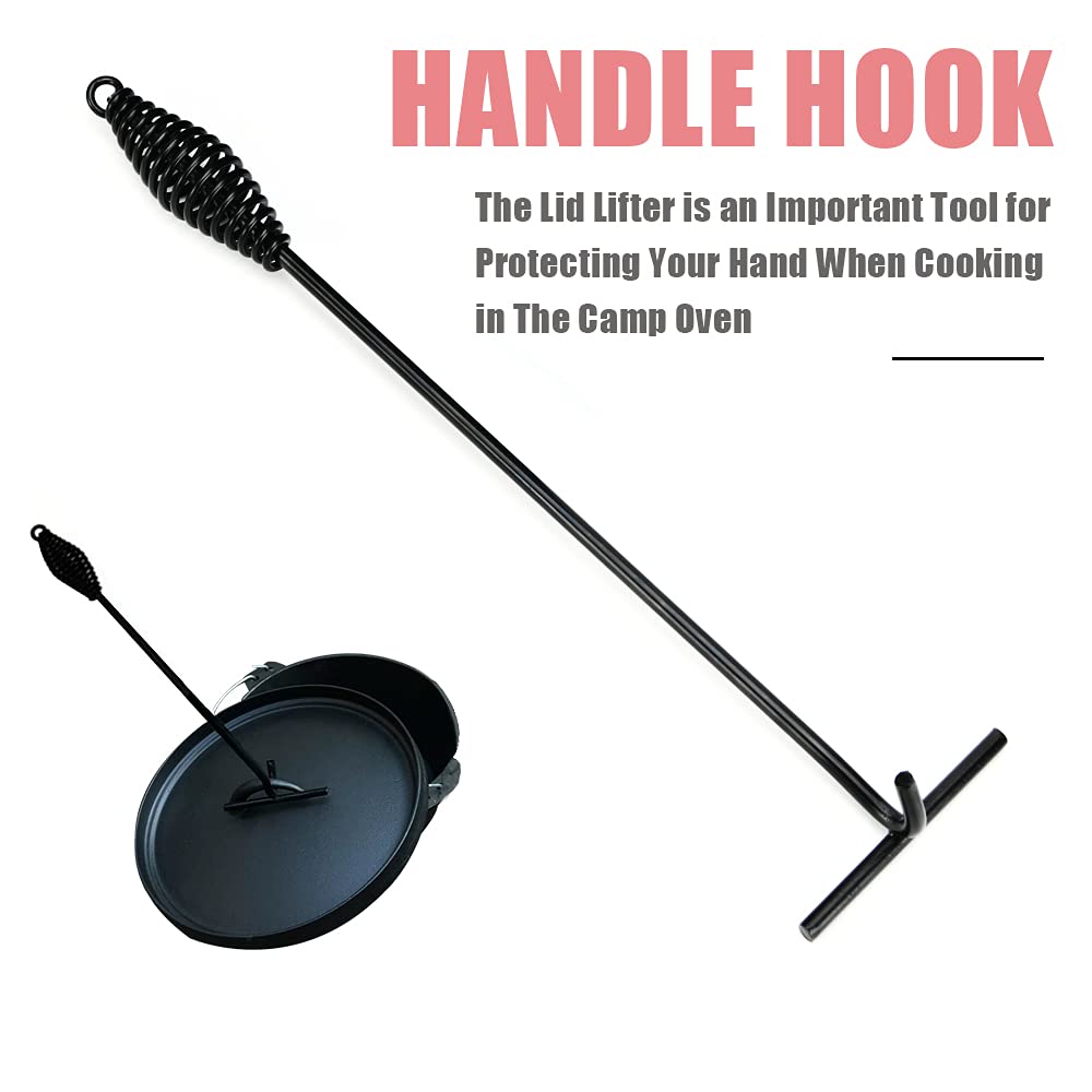 Camp Dutch Oven Lid Lifter with Spiral Bail Handle,7.8 inch,Black Finish