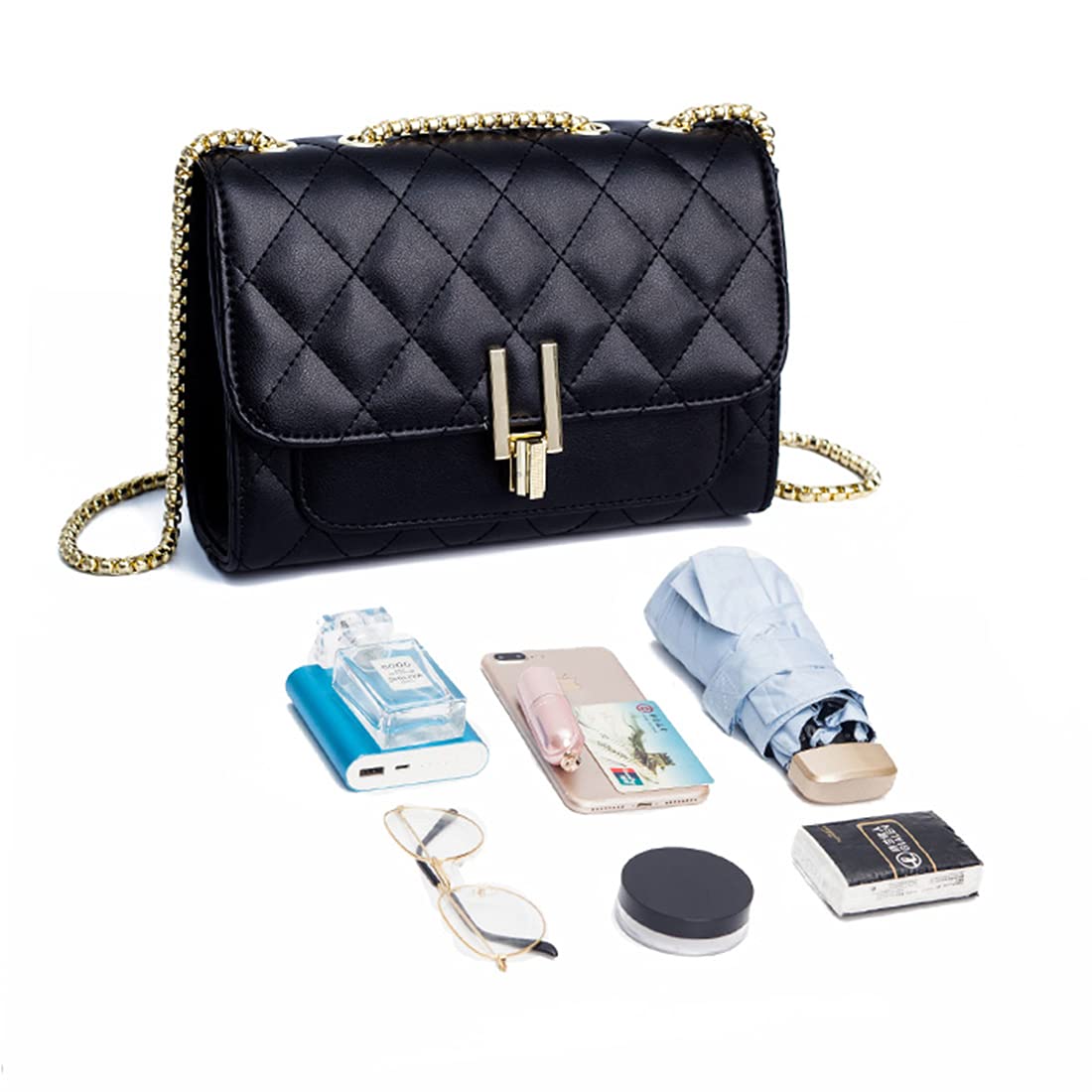 YXBQueen Designer Crossbody Bags for Women Quilted Handbag lattice Bag small Black Purses with Gold Chain strap