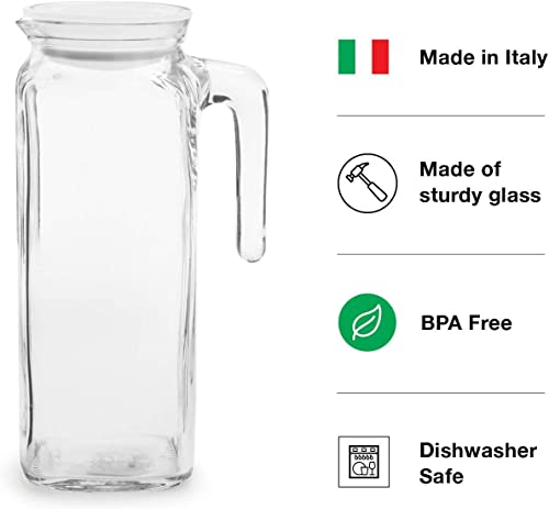 Friwer Glass Jug With Airtight Frosted Lid, Easy Pour Spout & Handle – For Water, Juice, Iced Coffee & Iced Tea, 34 Ounce (1 Liter)