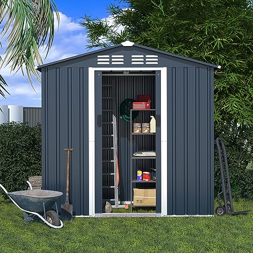 Outdoor Storage Shed,6' x 4' Waterproof Metal Tool Shed with Door,Ramp Plate for Outside,Garden,Backyard,Patio
