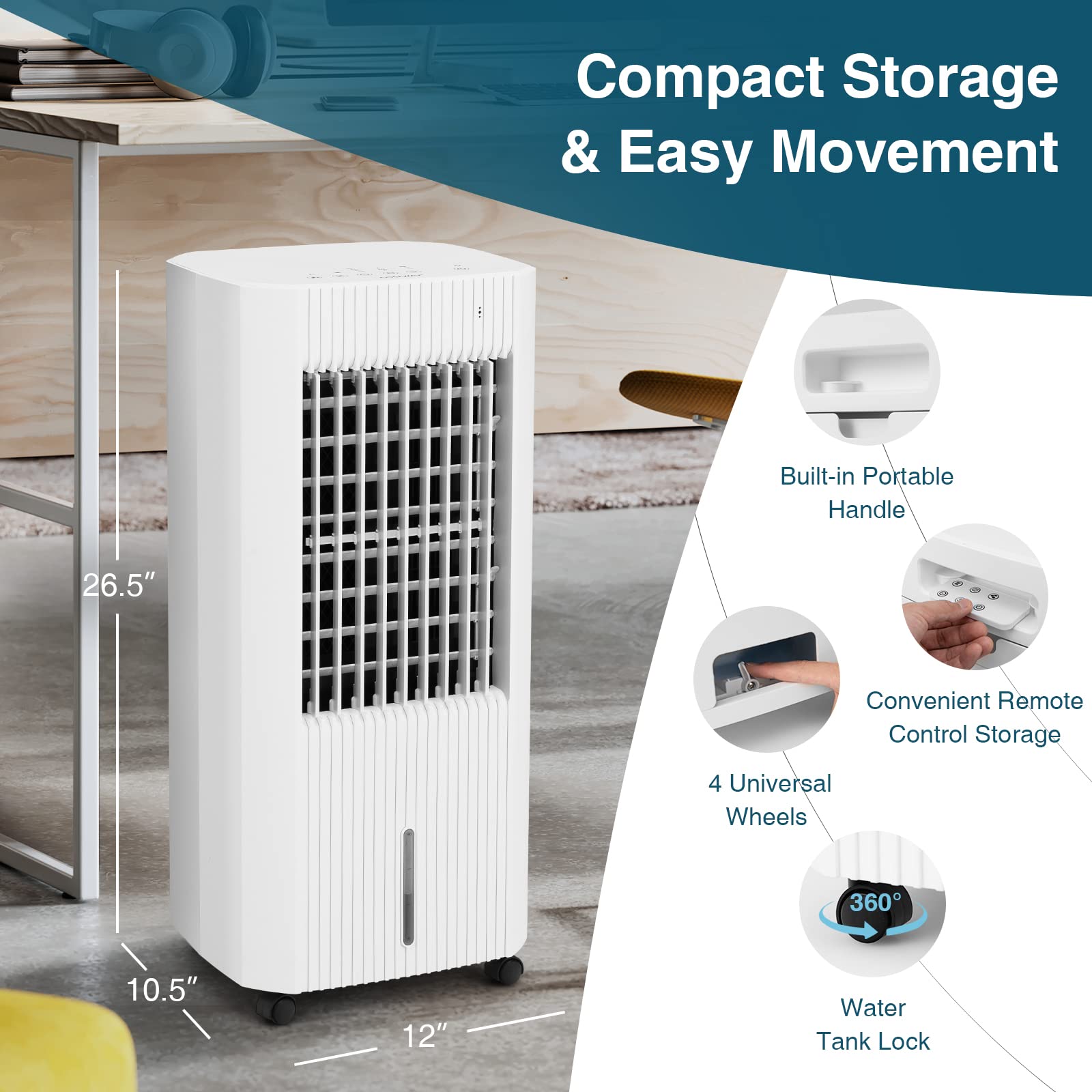 COSTWAY Evaporative Air Cooler, Portable Swamp Cooler with Remote, 2 Ice Packs, 15H Timer, 1.3 Gal Water Tank, 60° Oscillation, 3 Modes, 3 Speeds, LED Display, Evaporative Cooler for Bedroom Office