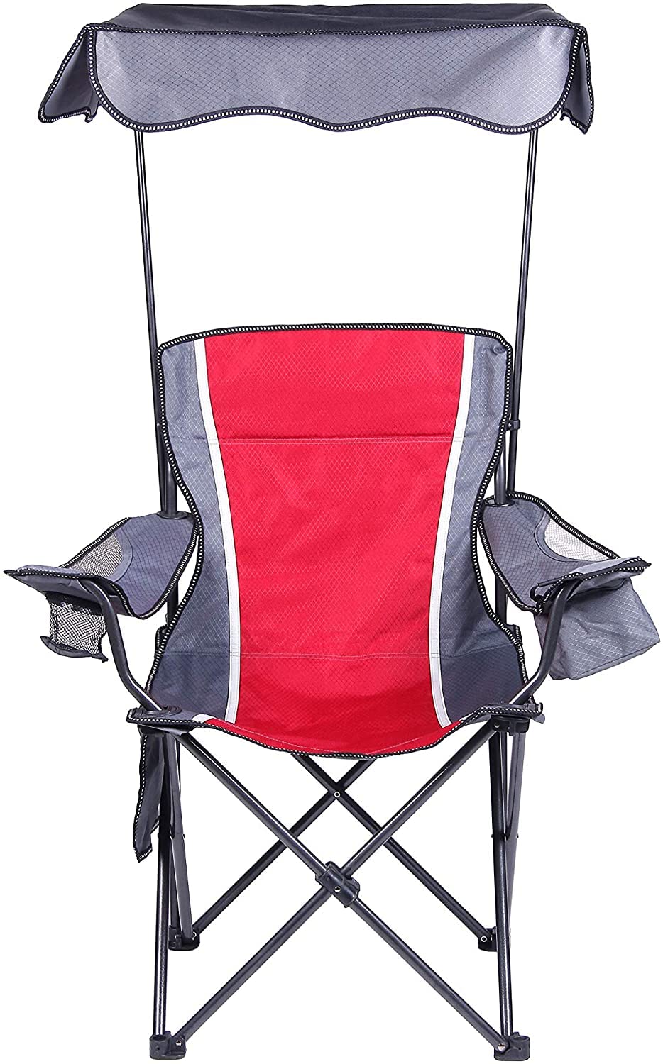 CAMP SOLUTIONS Camp Chair with Shade Canopy， Folding Camping Chairs for Adults， Portable Chair Recliner Support with Carrying Bag