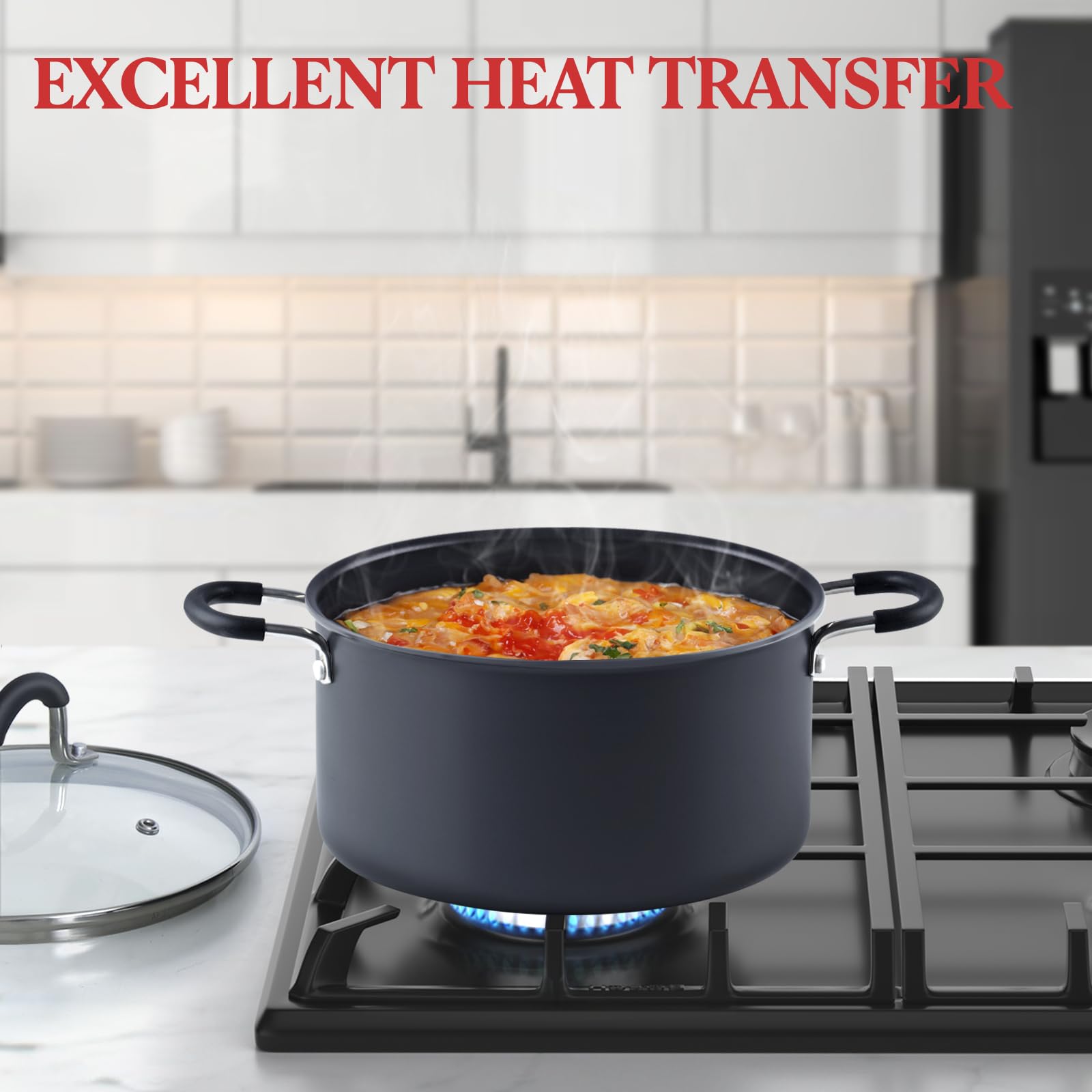 Cook N Home Nonstick Stockpot Soup pot with Lid Professional Hard Anodized 10 Quart, Oven safe - Stay Cool Handles, Black