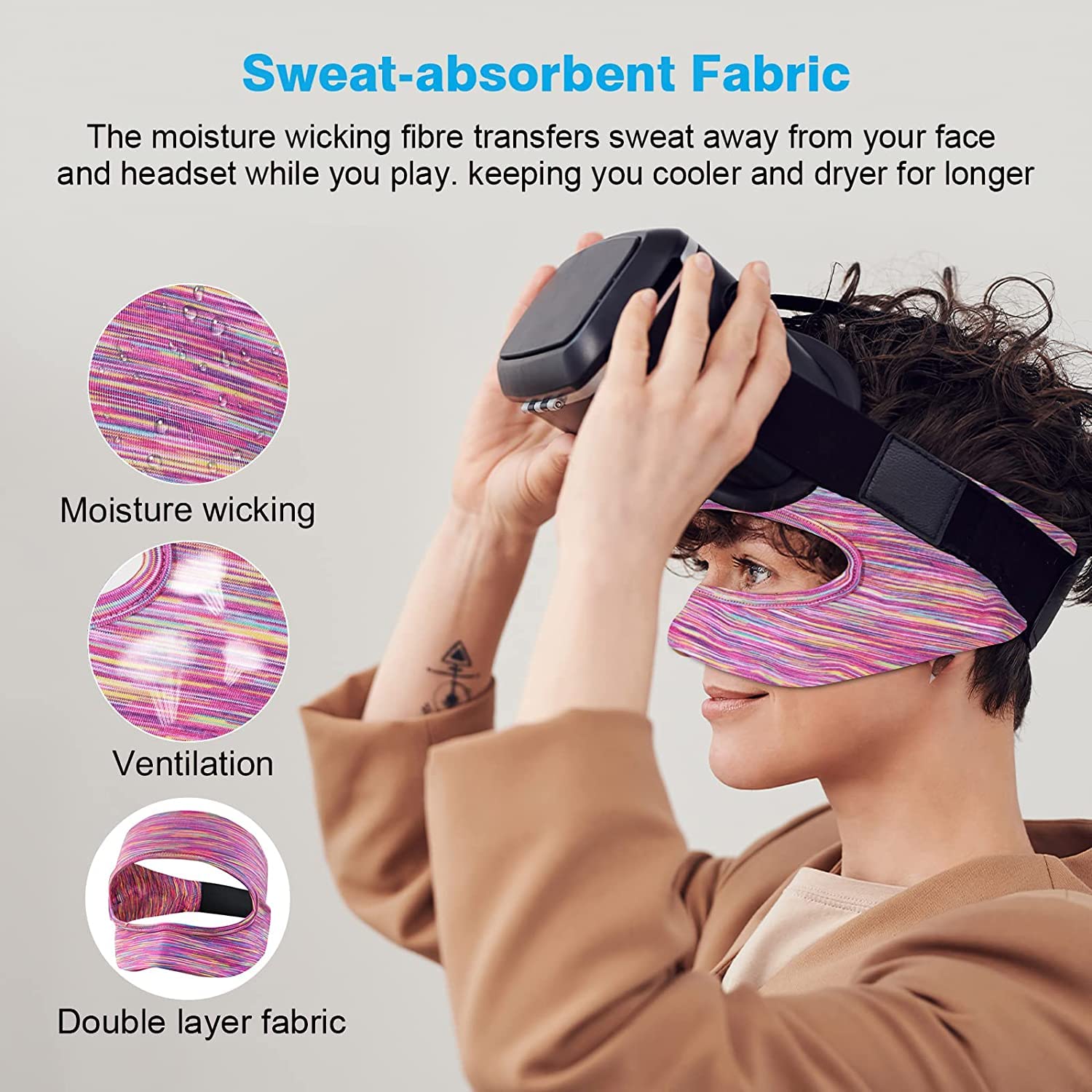 BOGUT VR Masks Face Sweat Band, Breathable Elastic Sweat GuarDesigned Adjustable Home VR Eye Mask, Compatible with Oculus Quest 2 Virtual Reality Headset for Use VR Workouts Supernatual (3pcs)