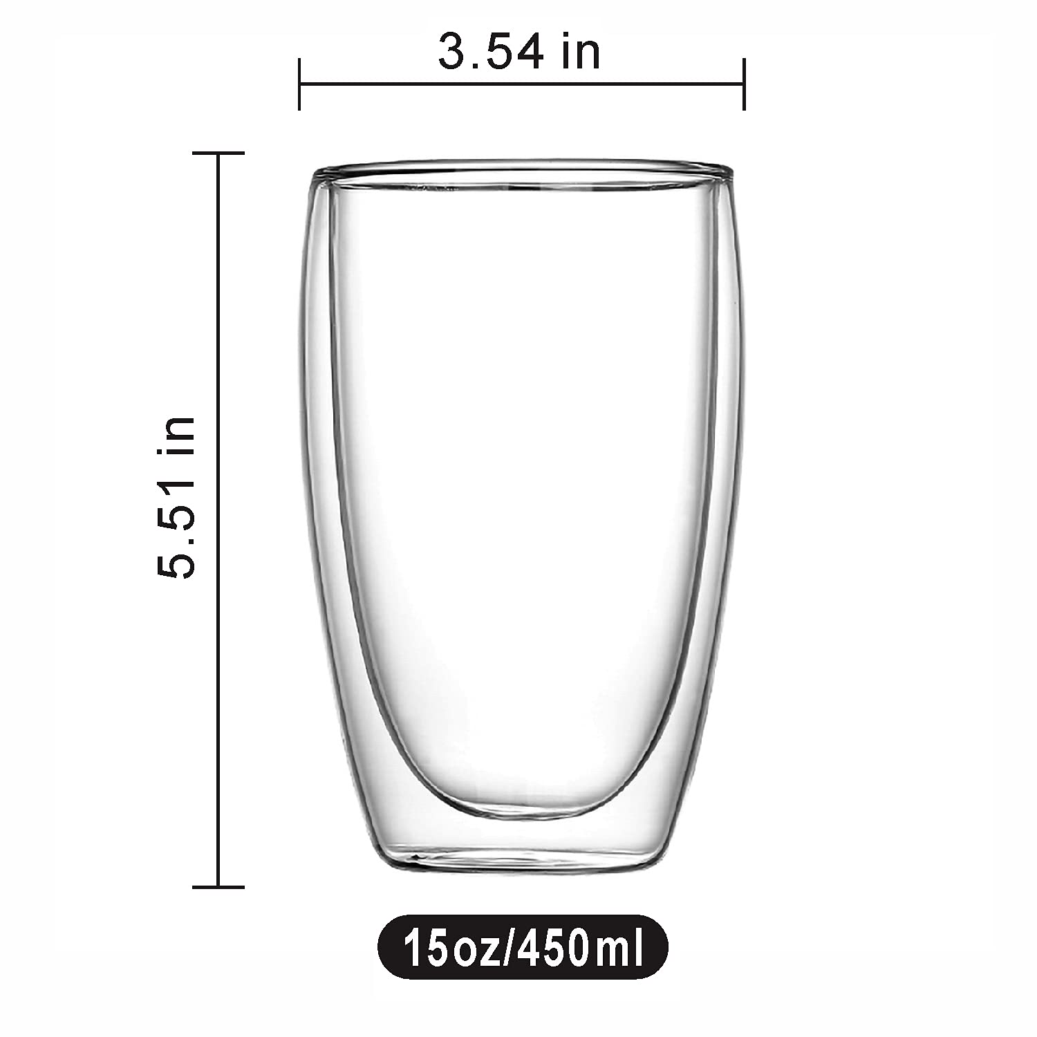 COLOCUP Double-Wall Insulated Glasses, Clear, 15 Ounces Each, Insulated Glass Coffee Set of 2
