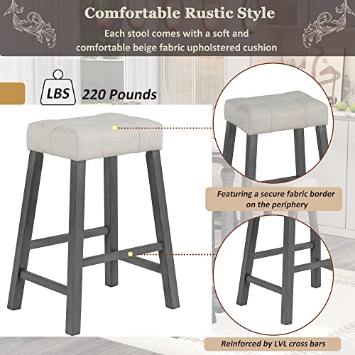 Hlcodca Modern 5-Piece Dining Table Set, Counter Height Dining Furniture with a Rustic Table and 4 Upholstered Stools for Kitchen, Dining Room (Gray@Y)