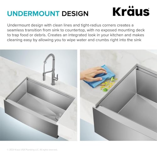 KRAUS Kore 27-Inch Farmhouse Workstation 16 Gauge Single Bowl Stainless Steel Kitchen Sink with Accessories, KWF210-27