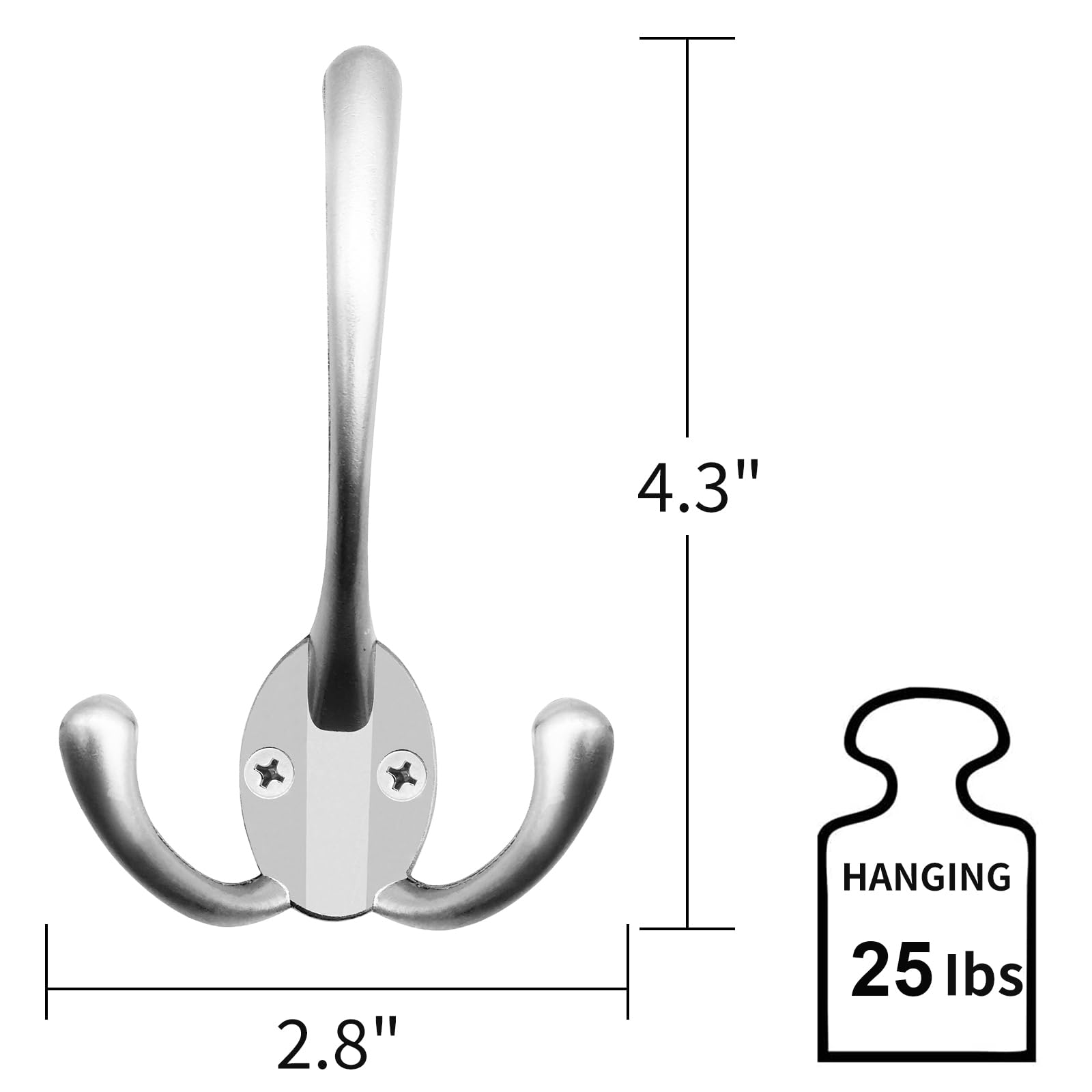IBosins 6 Pack Big Heavy Duty Three Prongs Coat Hooks Wall Mounted with 24 Screws (Two Types of Screws Included) Retro Double Utility Rustic Hooks for Thick Coat, Big Heavy Bags (Matte Nickel)