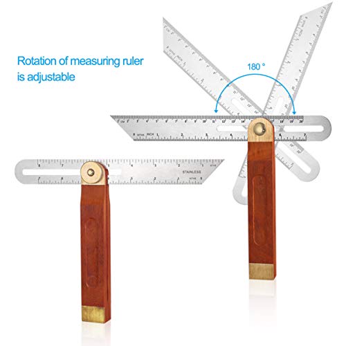 DOITOOL Adjustable Bevel Gauge Sliding T- Bevel Gauge Woodworking T Bevel Angle Finder Multi Angle Adjustable Gauge Measurement Tool with Hardwood Handle and Metric& Imperial Marks