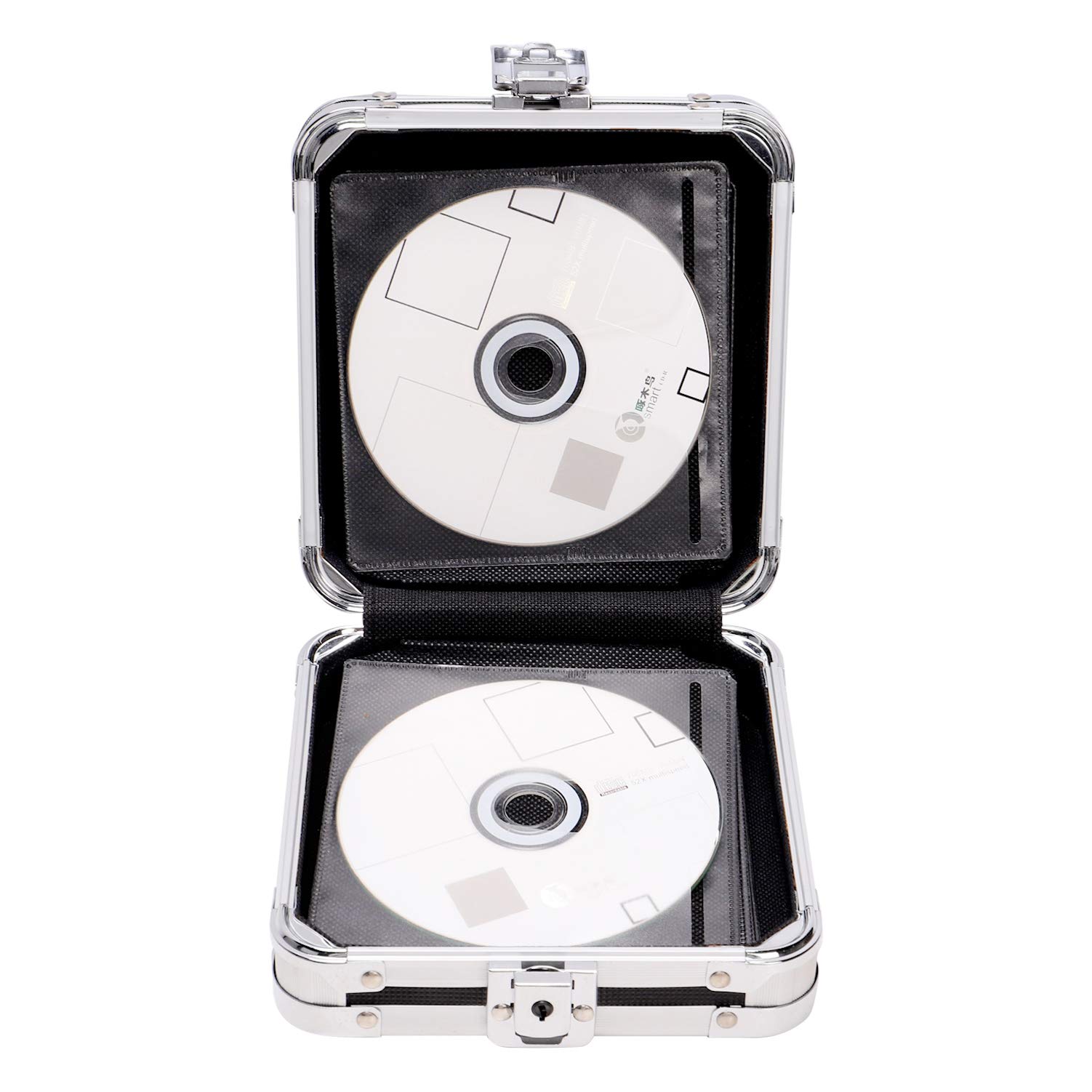 Vaultz Locking CD Case Holder - 24 Disc Storage Capacity, 2.5 x 6.25 x 7 Inch Portable DVD Case Holders w/Carrying Handle - Lockable CD Holder for Car, Travel, Work - Black
