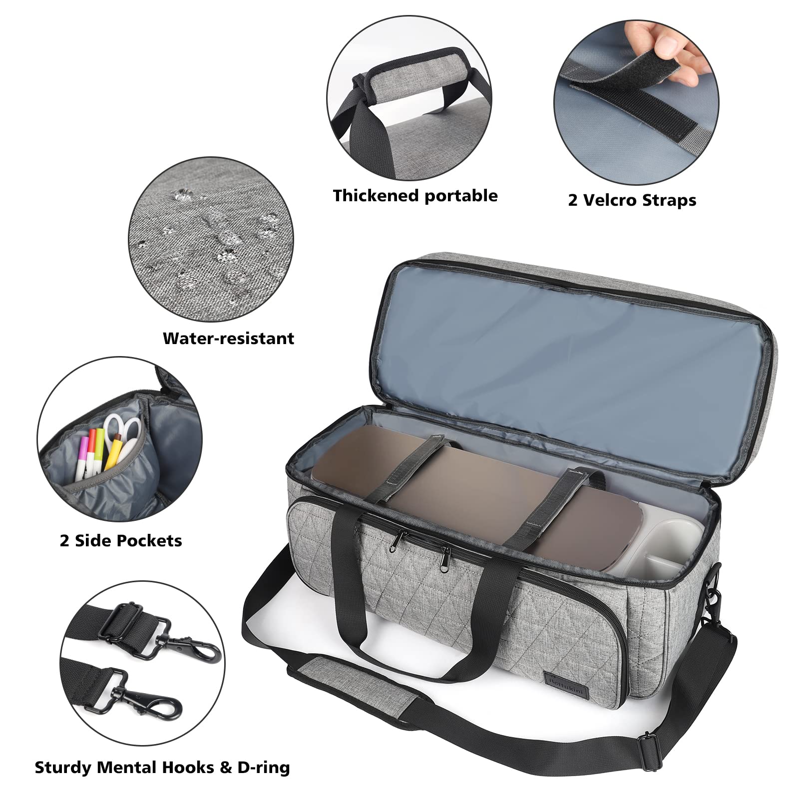 Carrying Case for Cricut Maker, Maker 3, Explore Air, Air 2, Silhouette Cameo 4 and Accessories, Double Layer Water-Resistant Storage Tote Bag for Die Cut Machine with Dust Cover (Bag Only), Grey