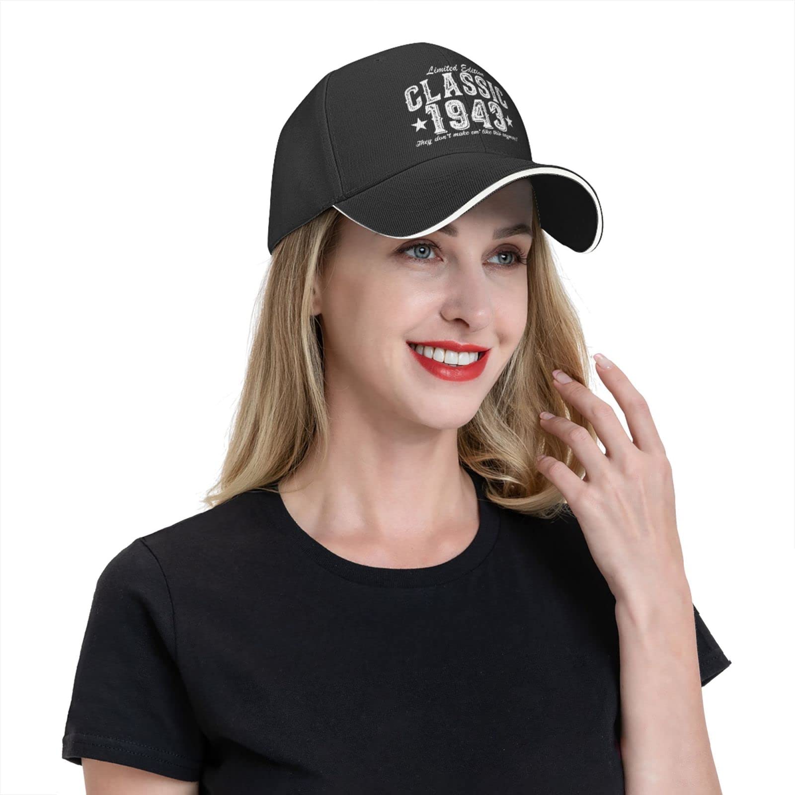 Classic 1943 80th Birthday Distressed Caps 80 Year Old Vintage Car 1943 Baseball Hat Gag Gift for Mom Birthday Unique Strapback Cap Black