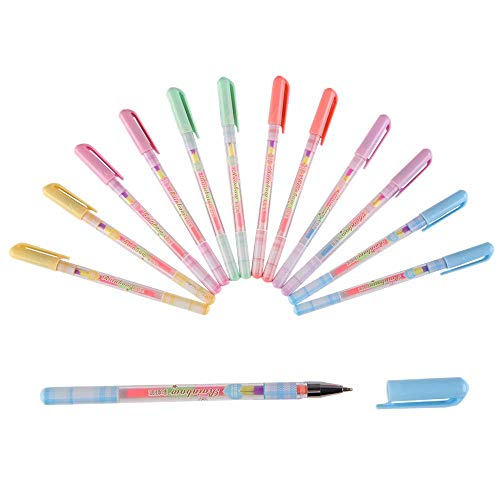 Ipienlee Rainbow Gel Ink Pens 0.8mm Multi Colored Gel Ink Rollerball Point Pen 6 Color in 1 Ombre Ink Draw Pen Assortment Set of 12