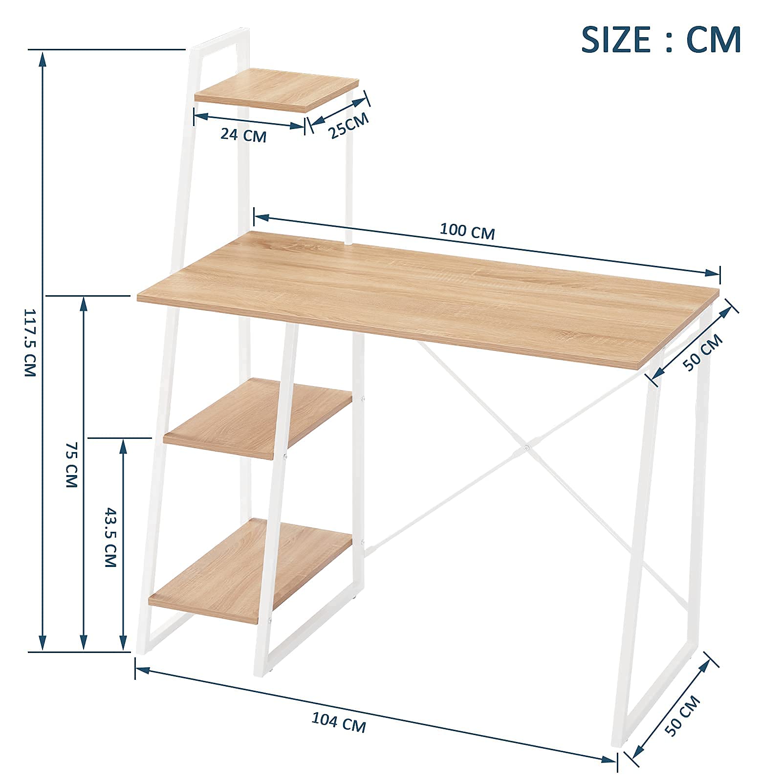 Coavas Office Desk Computer-Desk with Shelves 40" Small Desk with Shelves Study Table Desk with Bookshelf for Home Office, Beech