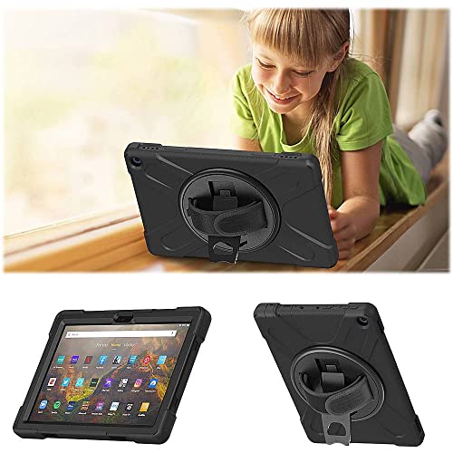 SaharaCase Protection Hand Strap Series Case for Amazon Fire HD 10 (2021) and Amazon Fire HD 10 Plus (2021) [Shockproof Bumper] Kickstand Rugged Protection Anti-Slip Grip - Black