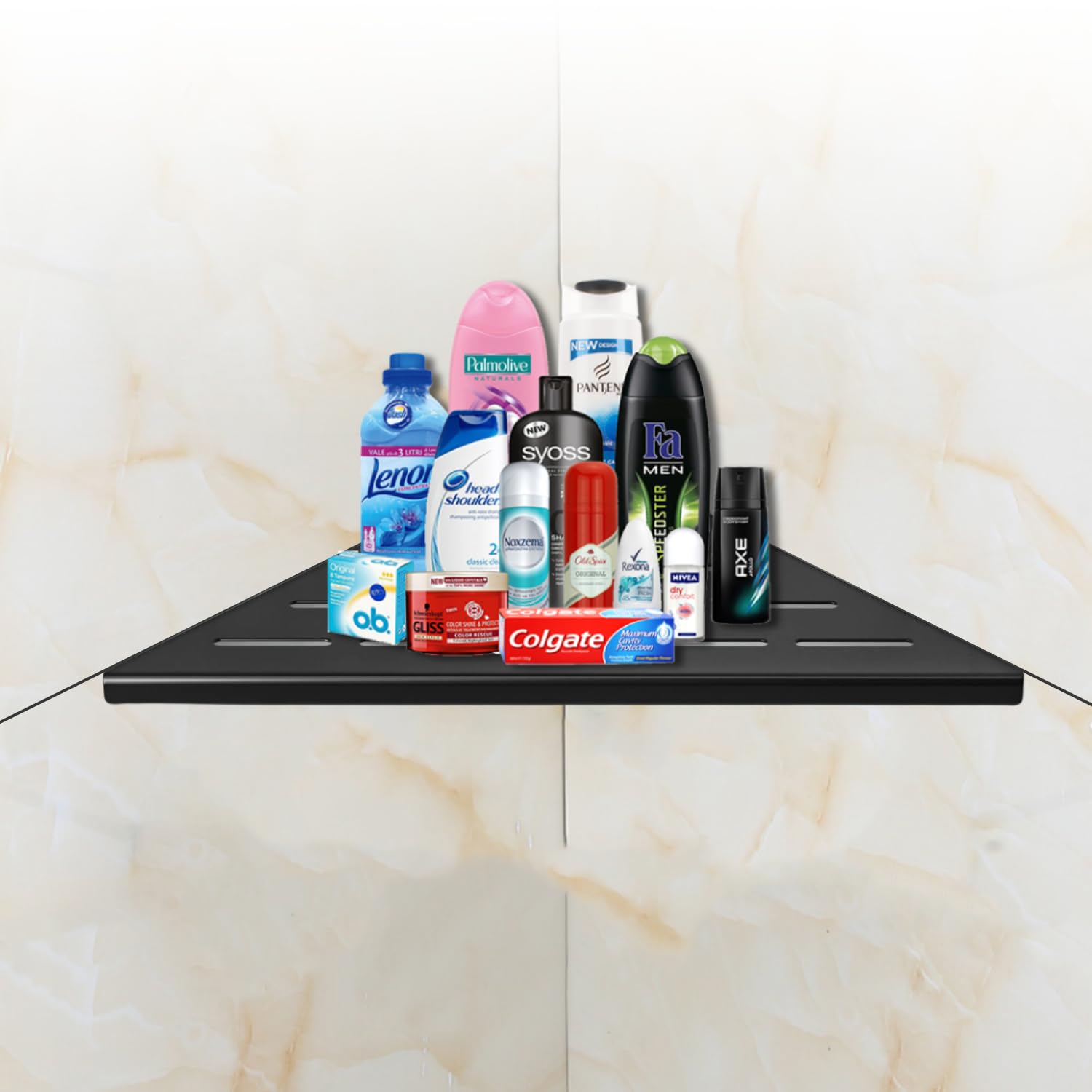 Corner Shower Shelf 10" Matte Black 304 Stainless Steel Easy Drill-Installation Corner Bathroom Shelf for Tiled Walls, Corner Shelf (Pack-1)