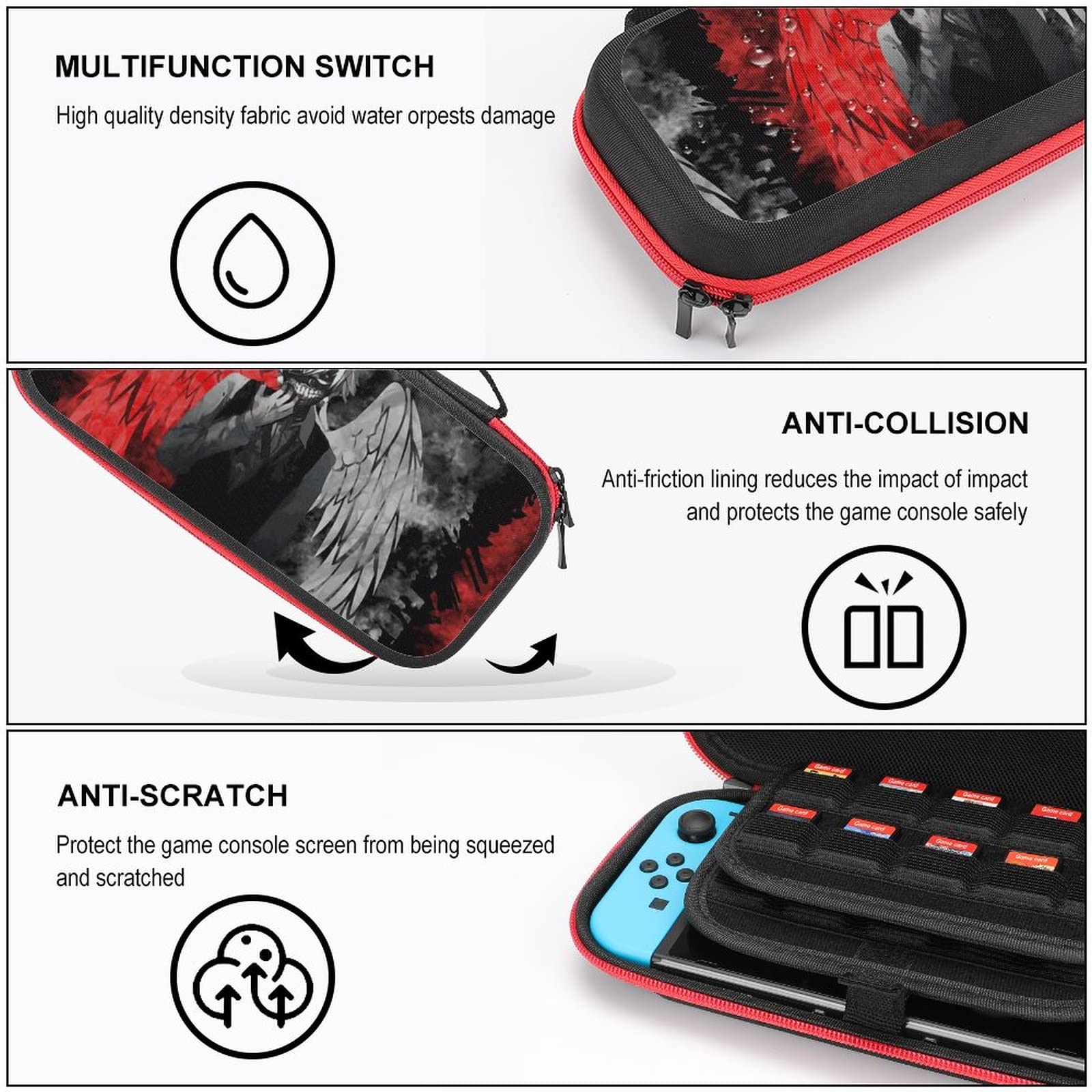Carrying Case for Nintendo Switch, Anime Printing Protective Hard Shell Game Bag With 20 Game Card Slots for Nintendo Switch Console & Accessories