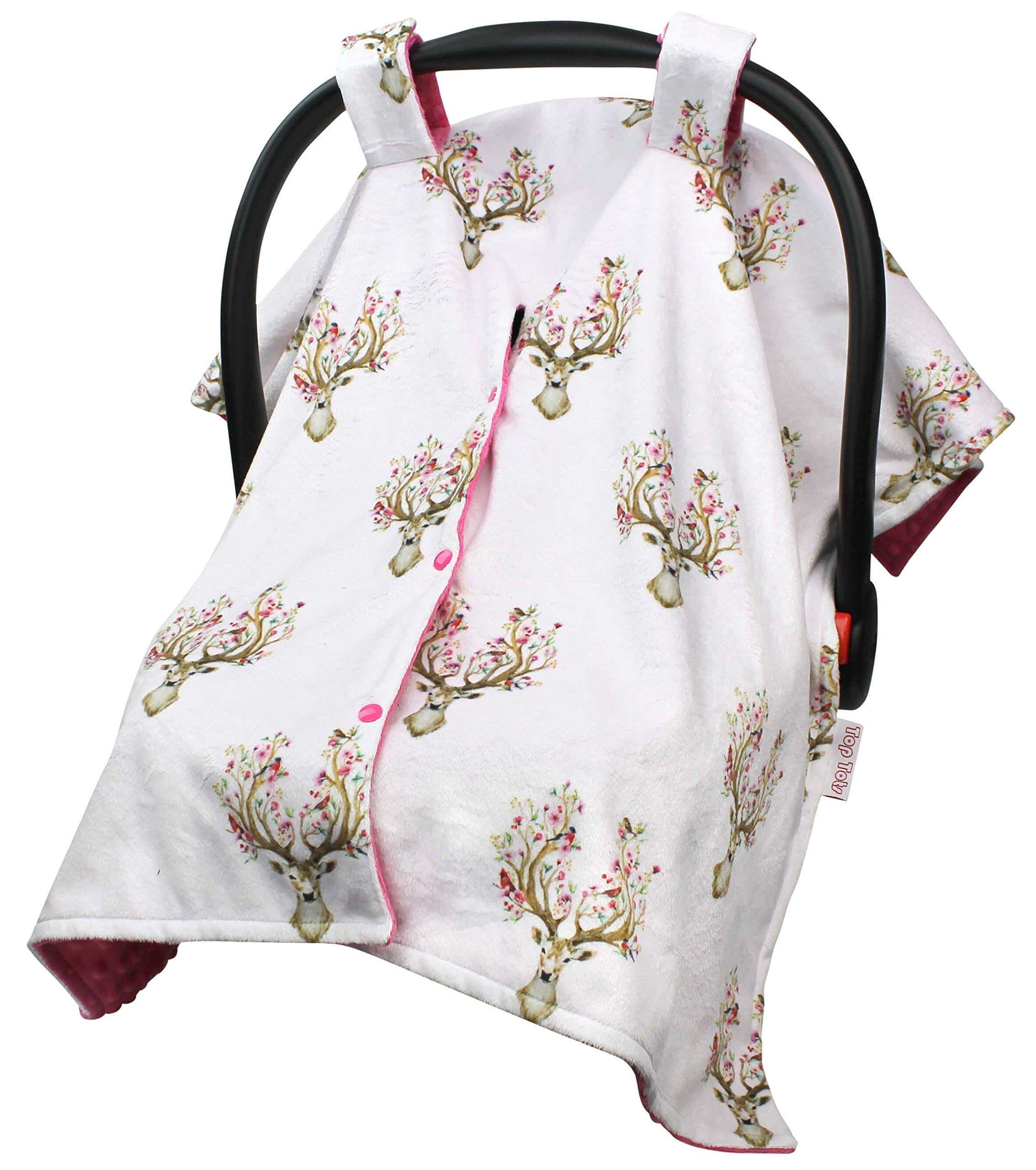 Car Seat Canopy Cover - Flowered Antlers Pink